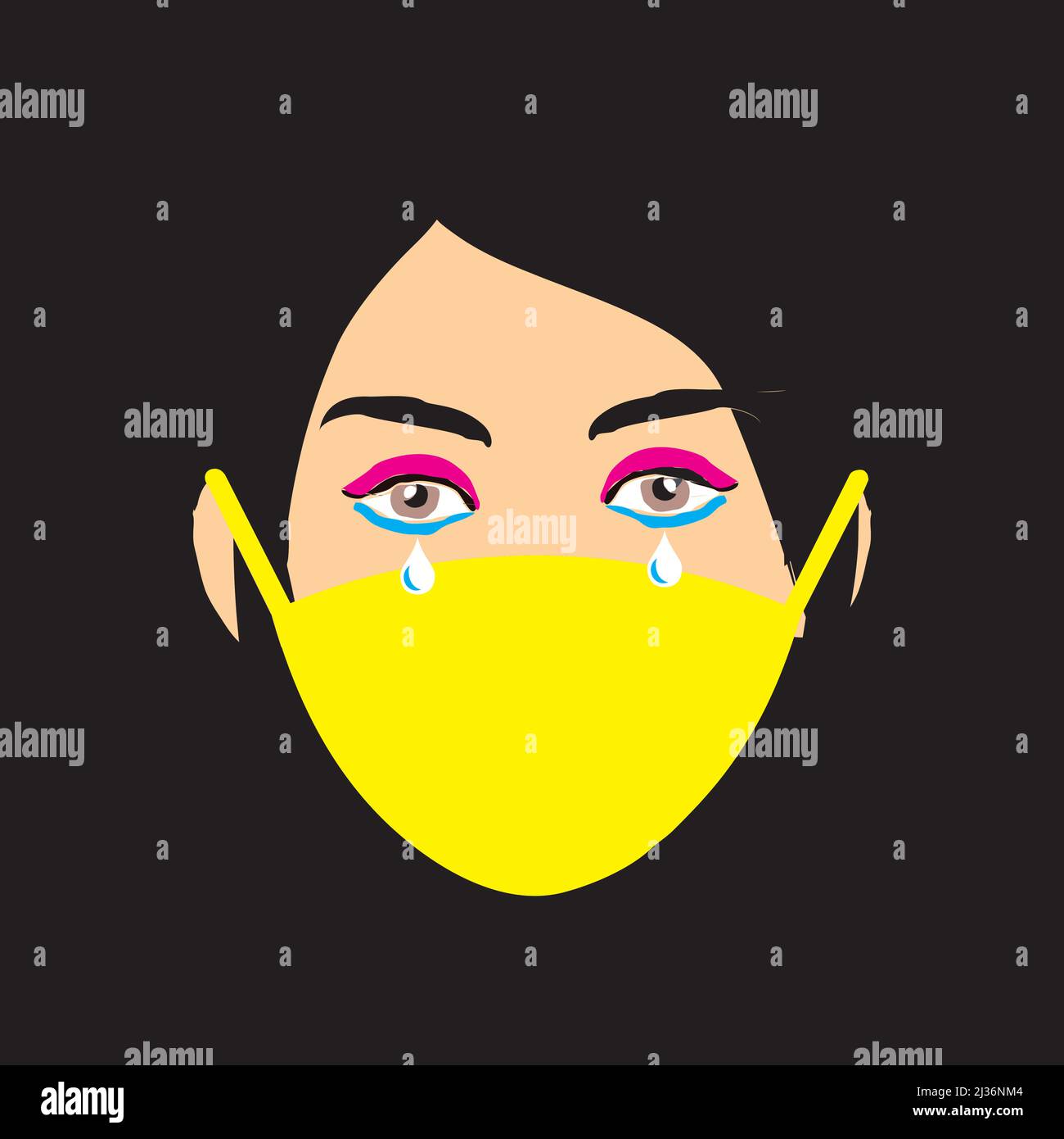 Illustration of a woman's face in a mask crying and shedding tears ...