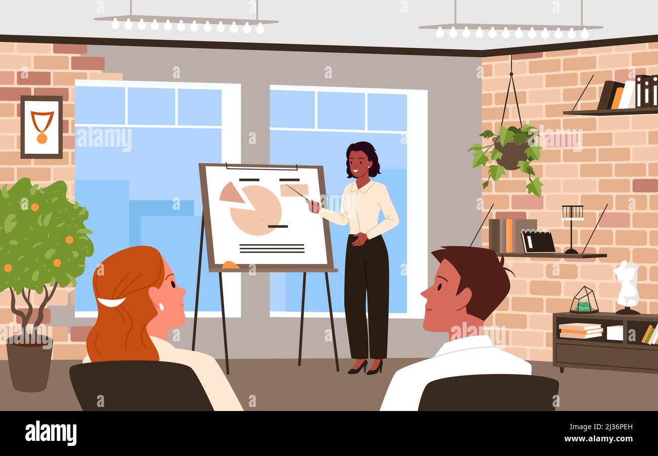 Business people training on board presentation in office, teacher ...