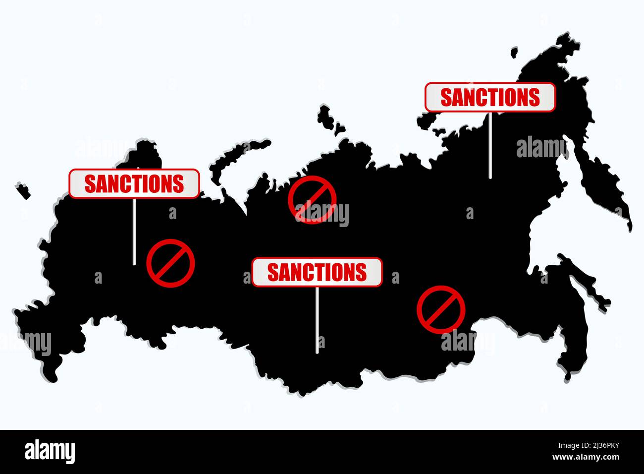 Sanctions against Russian Federation. Russian Map with restriction sign ...