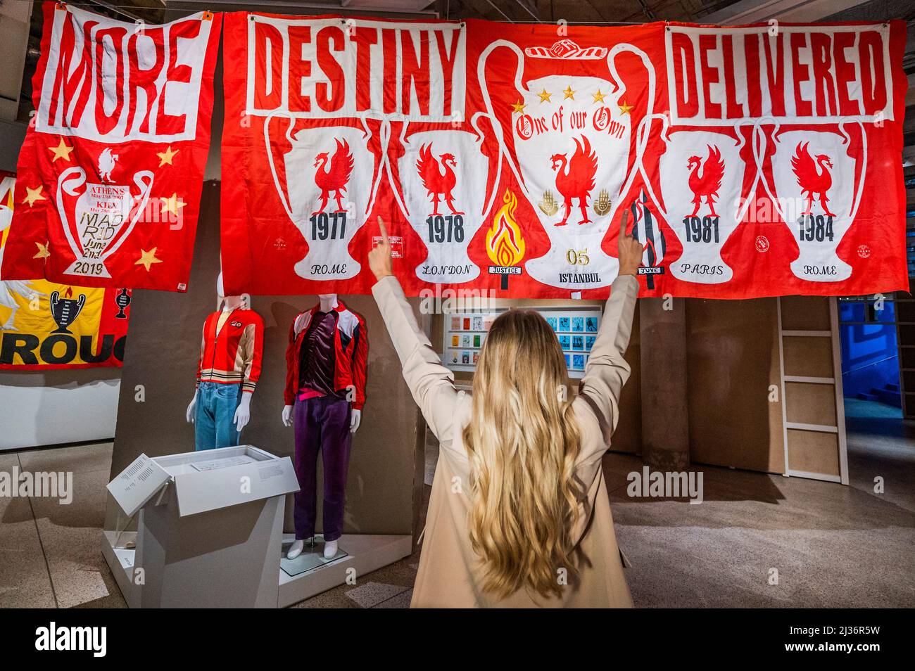 London, UK. 6th Apr, 2022. Liverpool banner celebrating their european ...