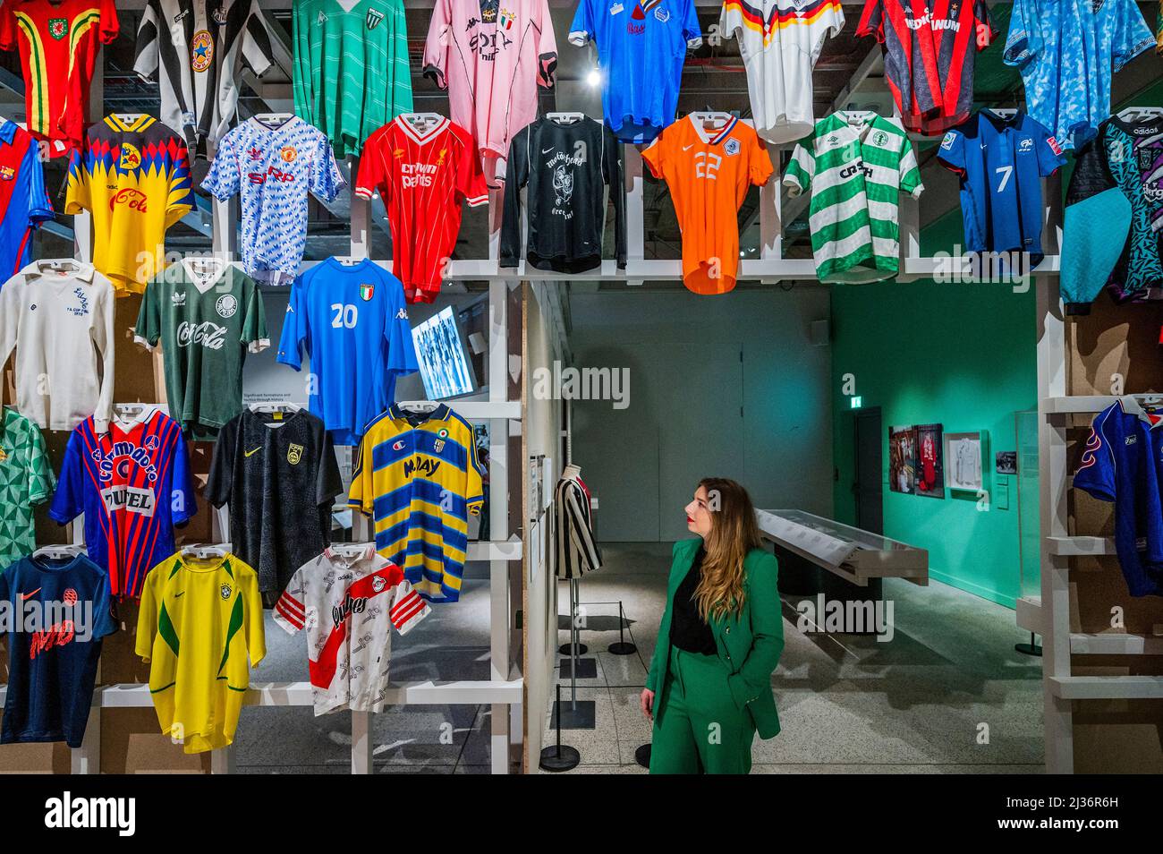 London, UK. 6th Apr, 2022. A wall of club and international shirts ...
