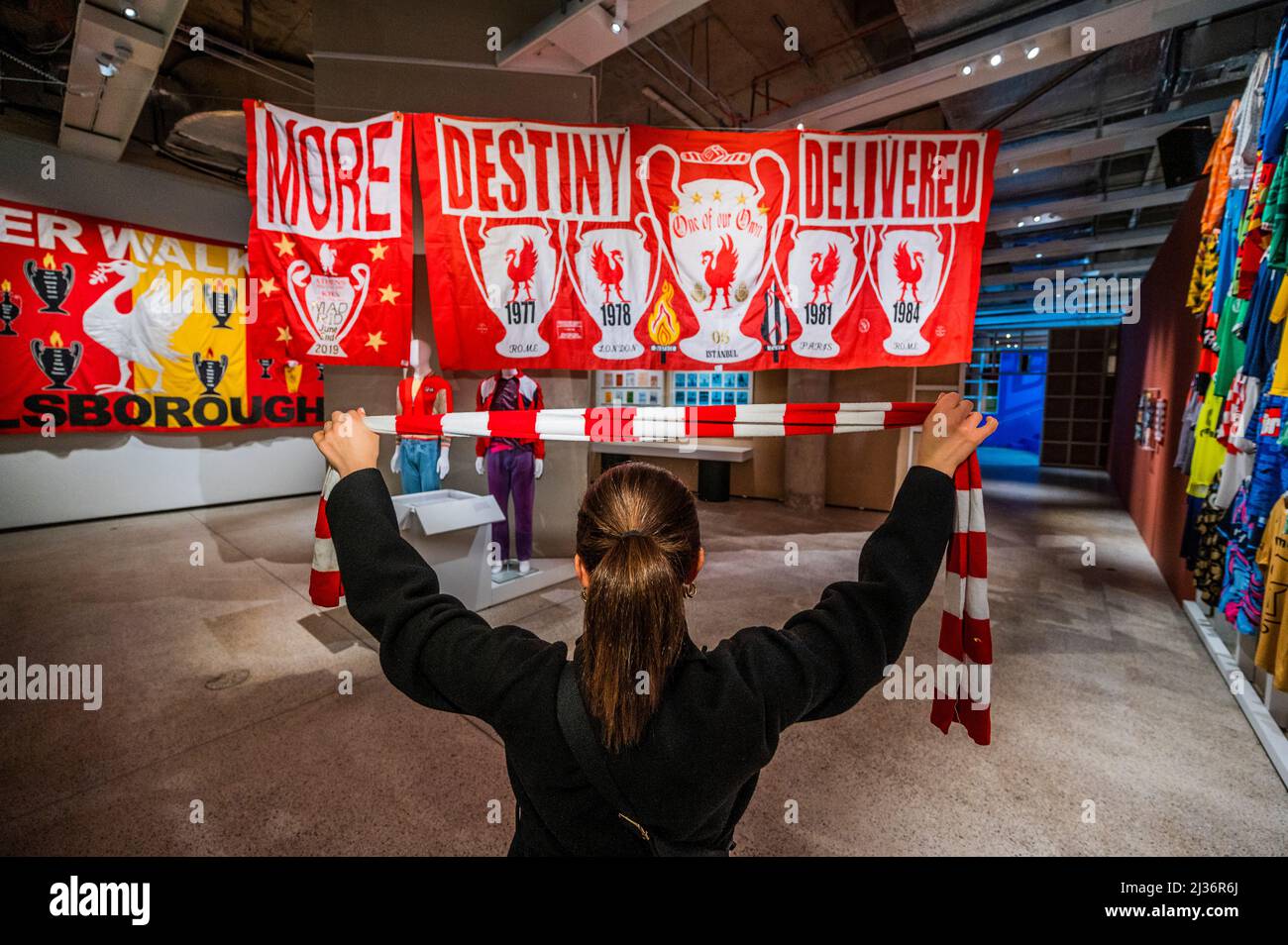 London, UK. 6th Apr, 2022. Liverpool banner celebrating their european ...