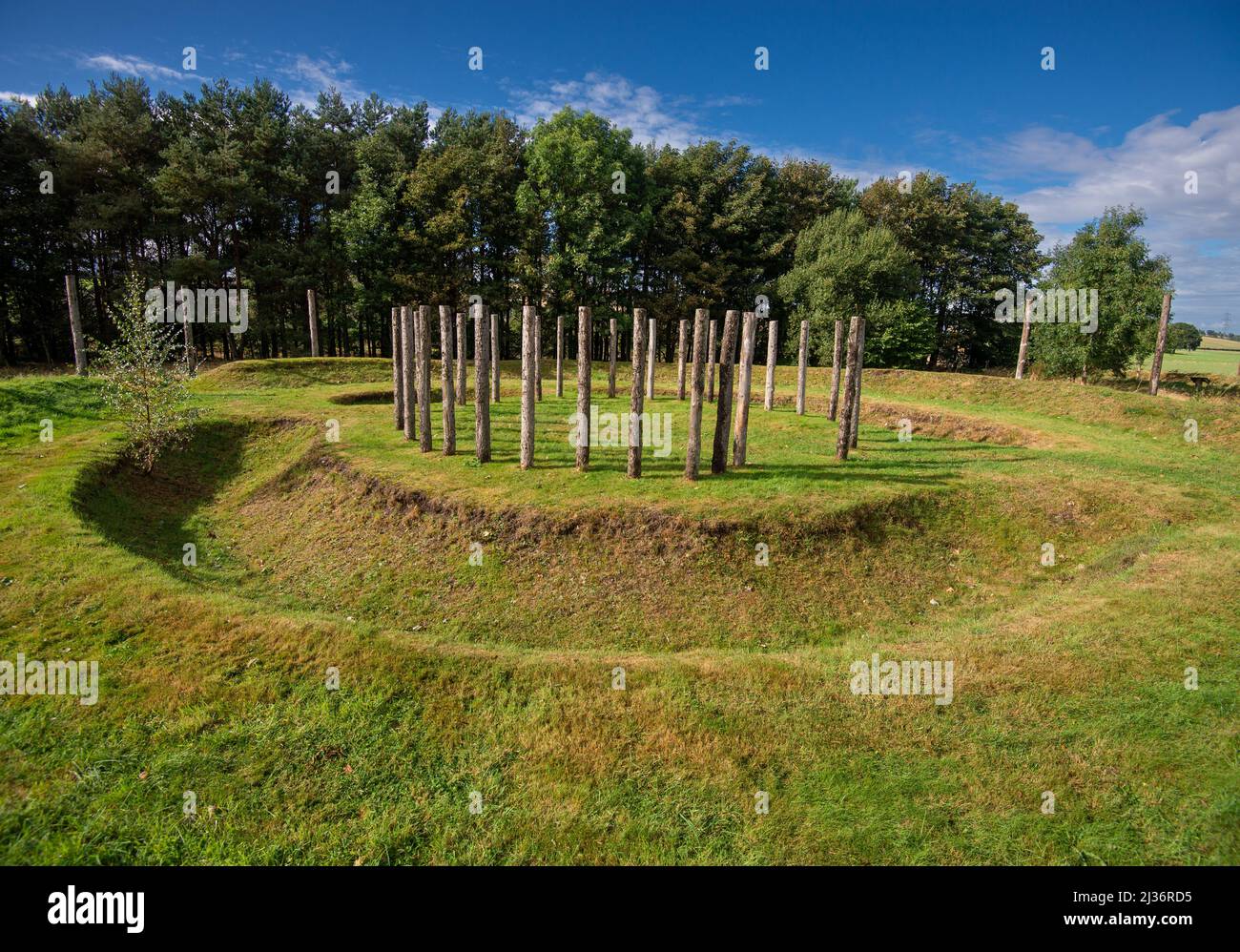 A reconstruction of 'Milfield North Henge' which is about 4000 years ...