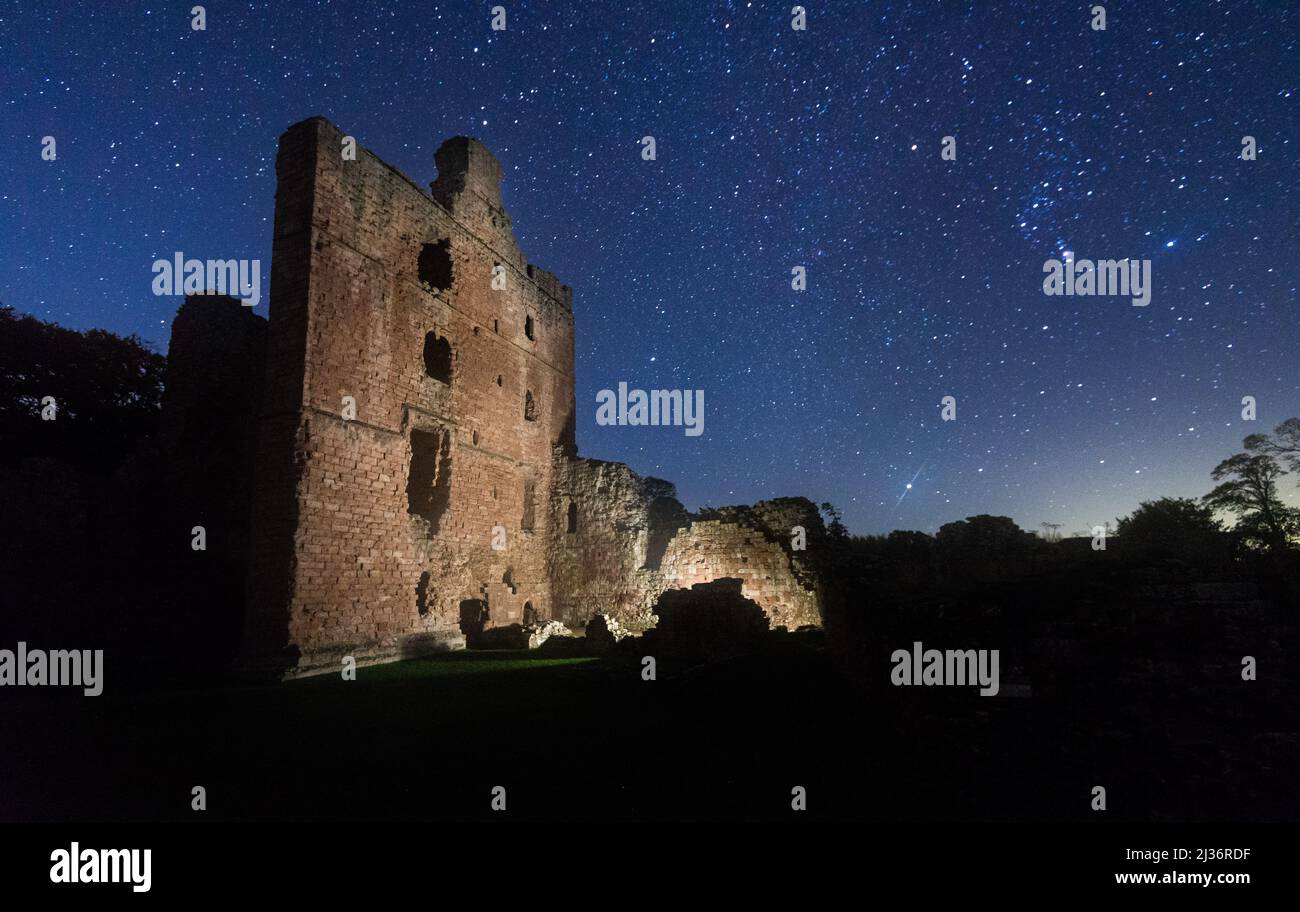 Norham Castle under the night sky with the Orion constellation Stock ...