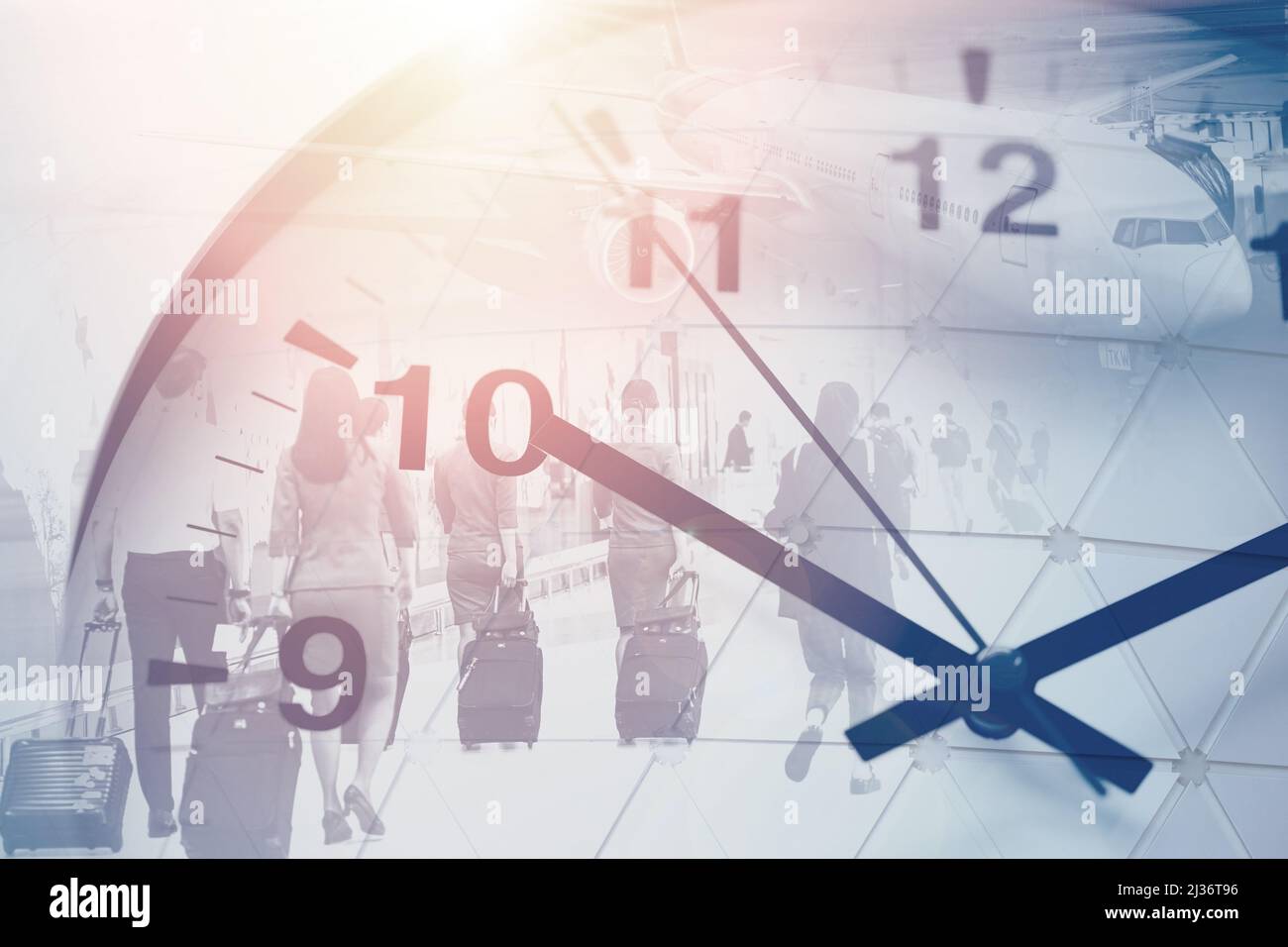 Business times, Travel times concept. people with luggage overlay with ...