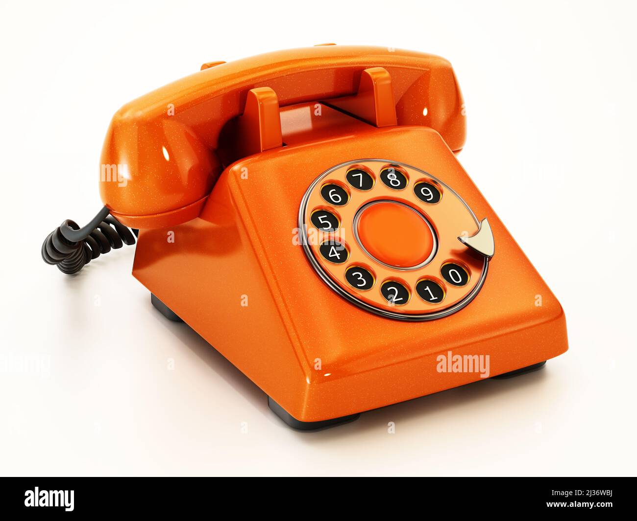 Orange retro rotary phone isolated on white background. 3D illustration ...