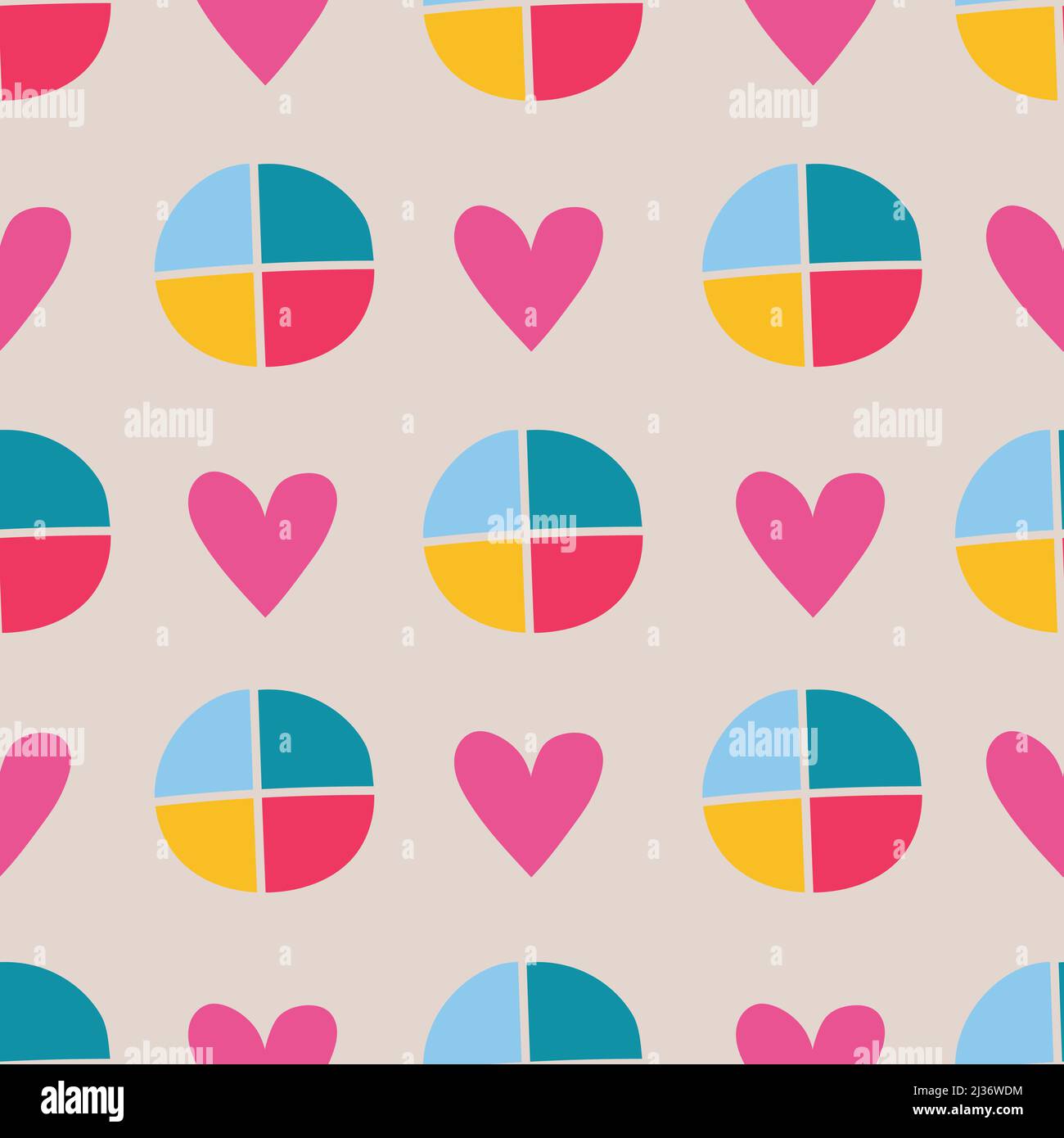 Colorful simple geometric seamless pattern with heart and colour wheel ...