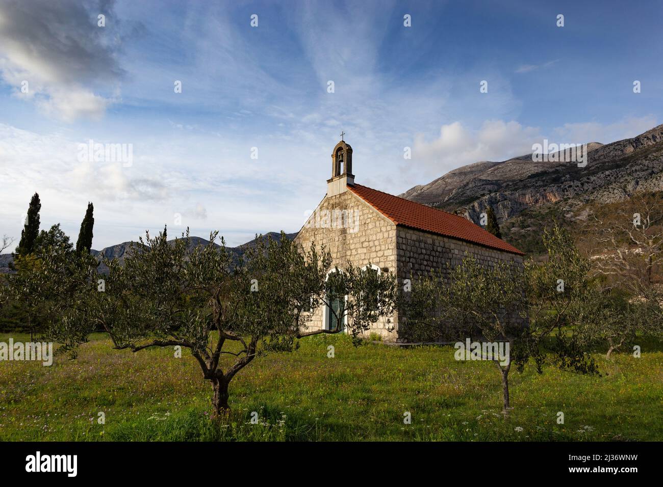 Church of the Most Holy Trinity in village Pridvorje. Konavle region ...