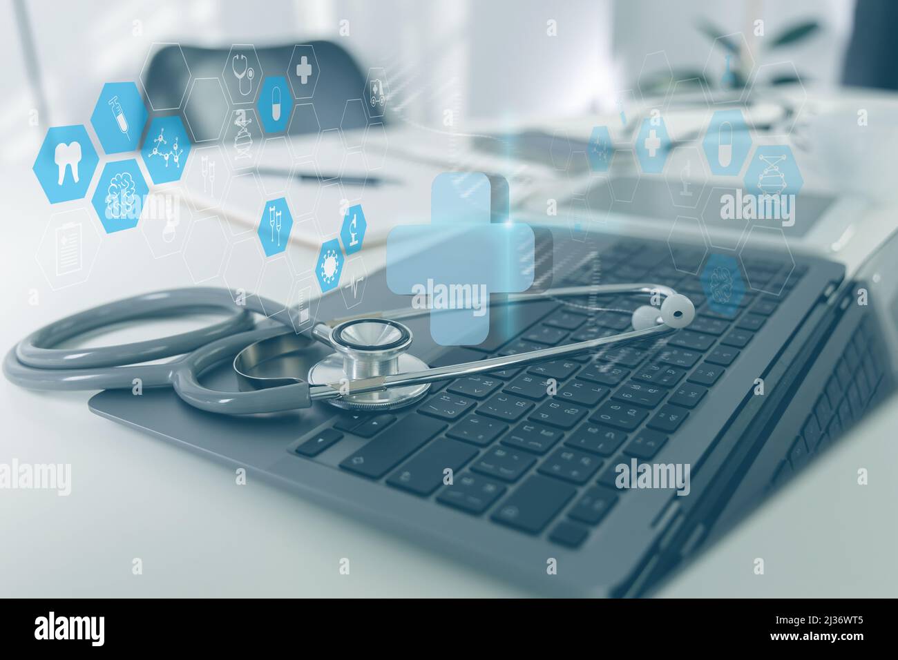 doctor analyzing medical report Healthcare business network connection ...