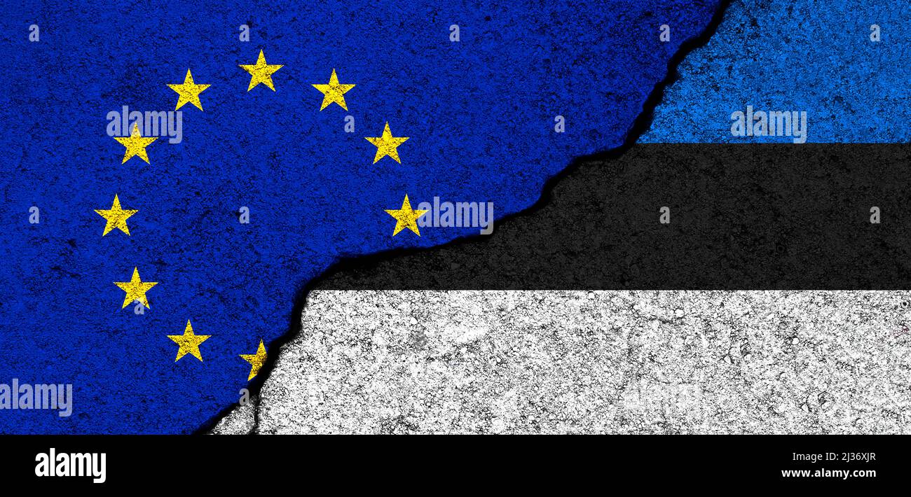 Europe Union and Estonia flags. Relationships, partnership and diplomacy. Conflict and freedom ...