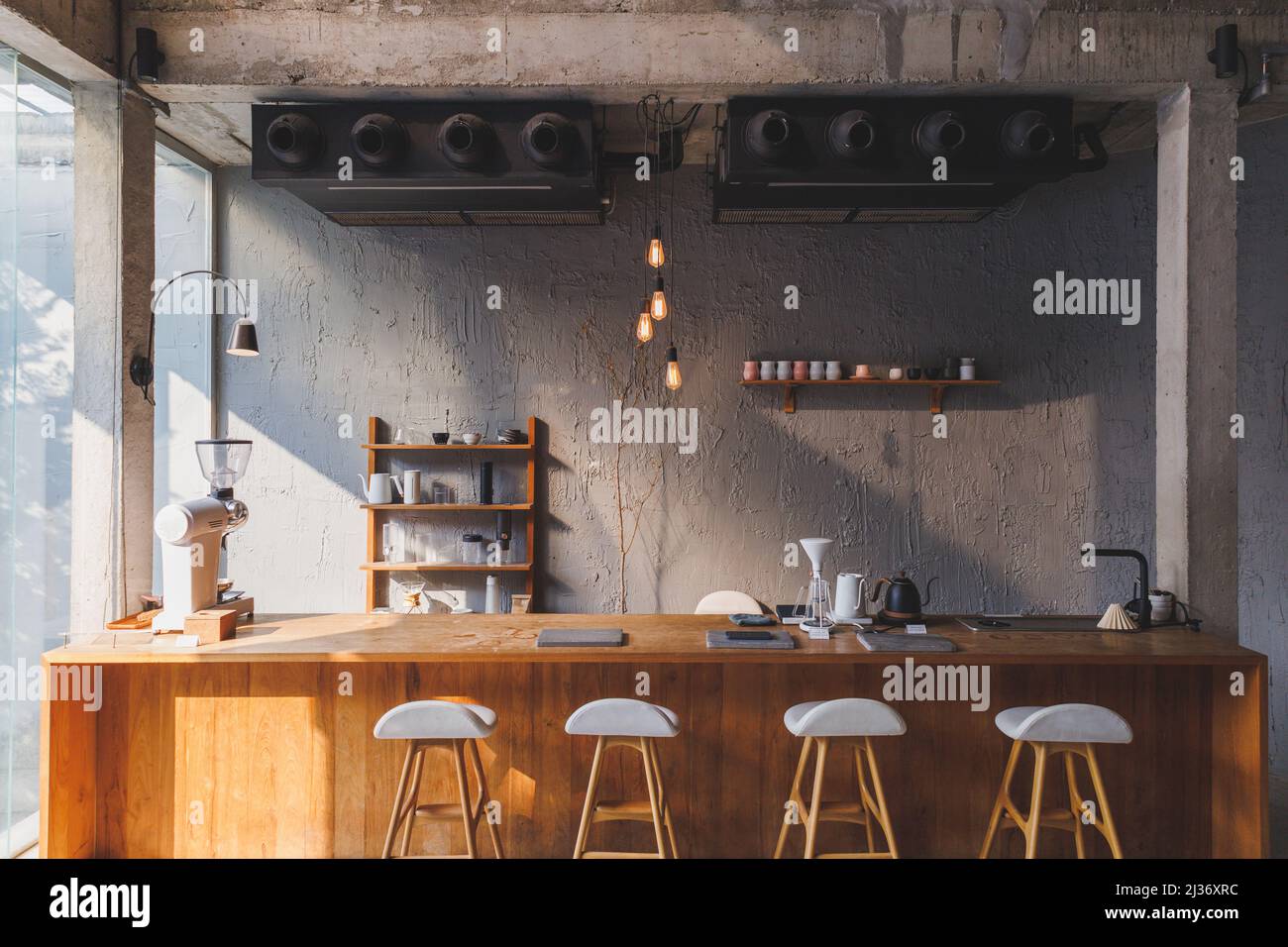 cafe interior Layout in a loft style in dark colors open space interior ...