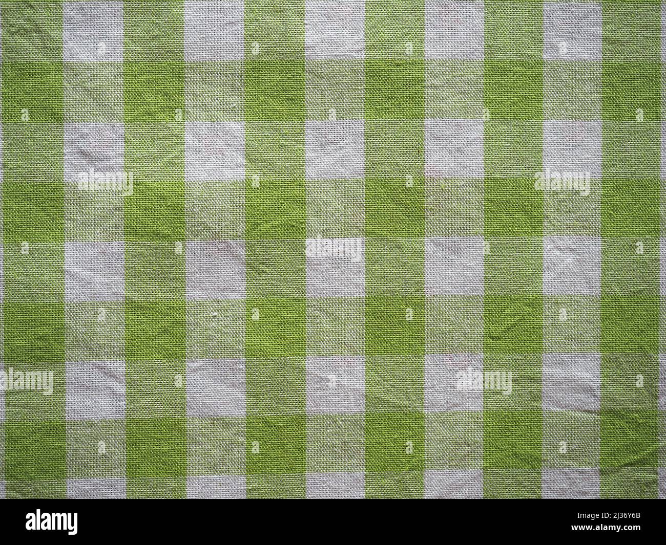chequered green and white fabric texture useful as a background Stock ...