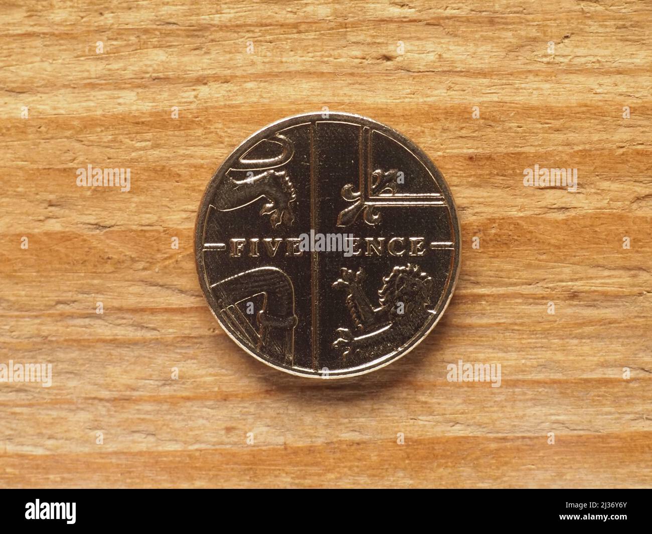 five pence coin reverse side, currency of the United Kingdom Stock ...