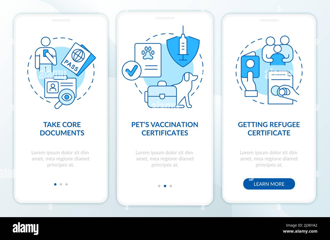 Belongings and documents blue onboarding mobile app screen Stock Vector ...