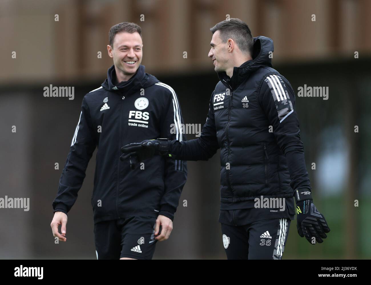 Leicester City's Jonny Evans and goalkeeper Eldin Jakupovic during a ...