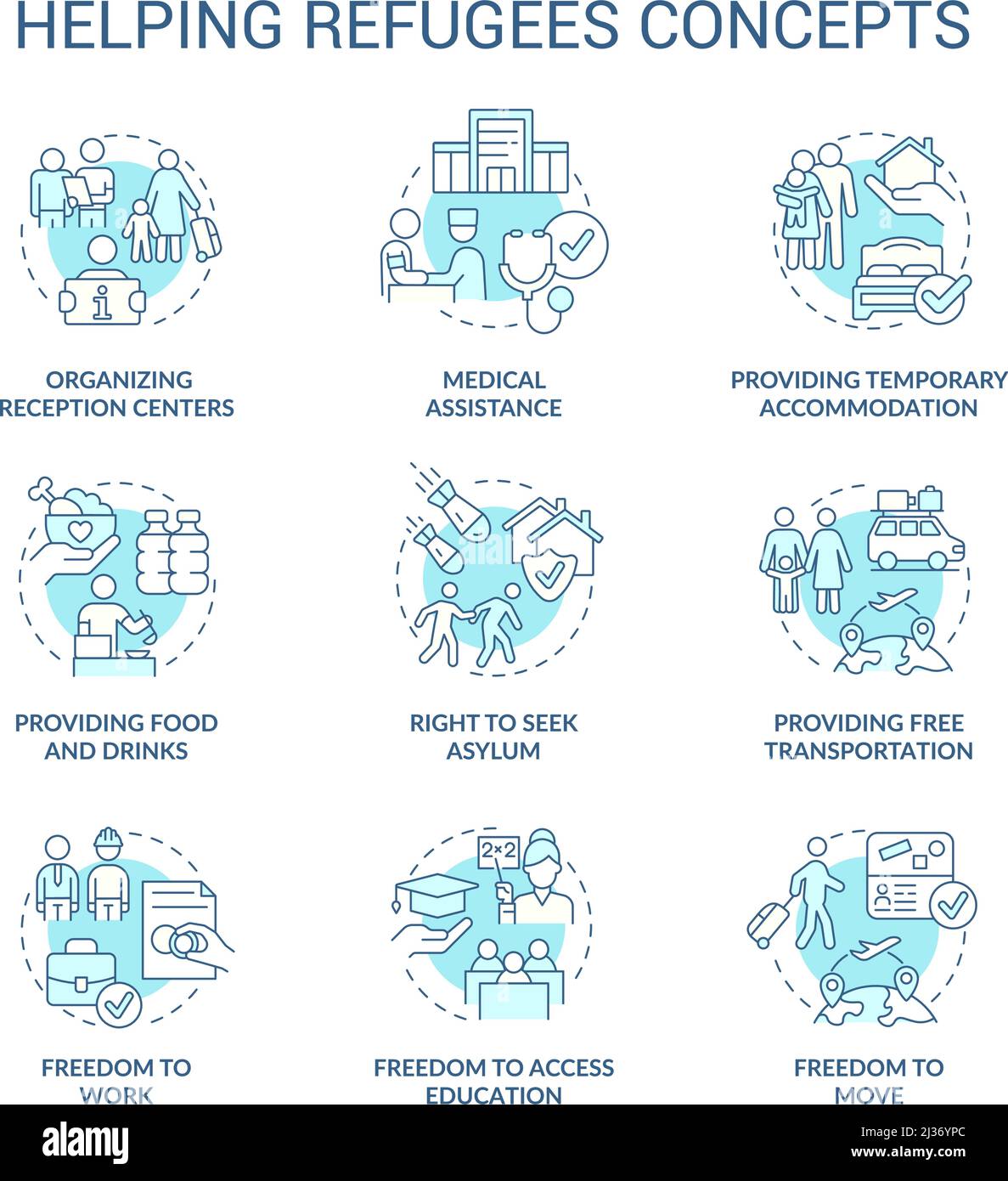 Helping refugees turquoise concept icons set Stock Vector Image & Art ...
