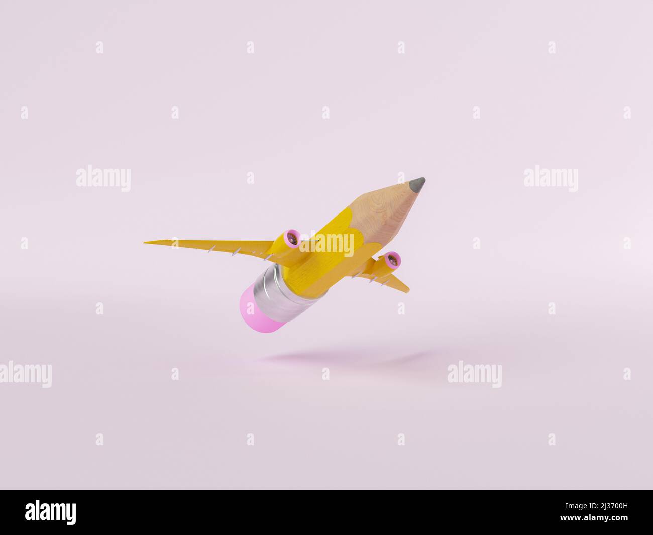 3d illustration of lead pencil with eraser and yellow aircraft wings ...
