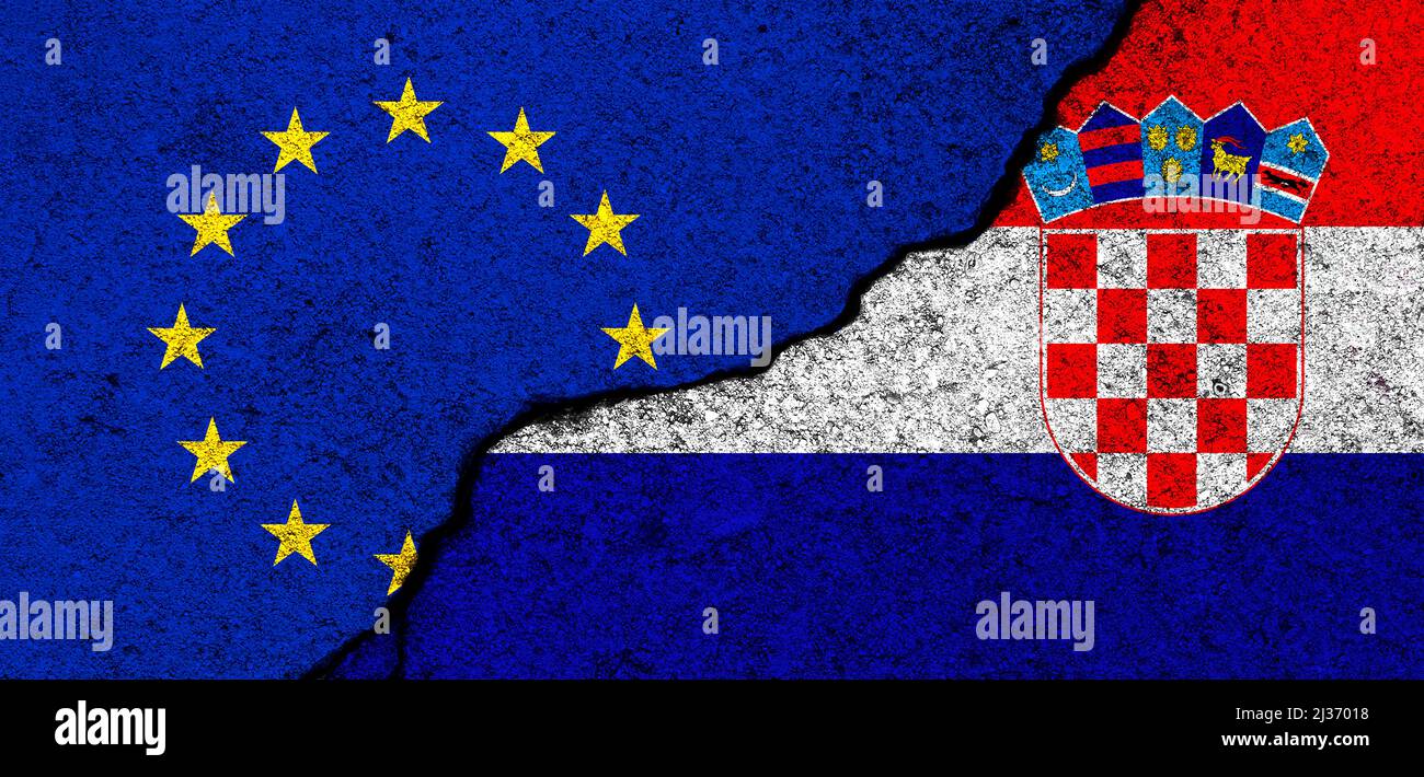 Europe Union and Croatia flags. Relationships, partnership and ...