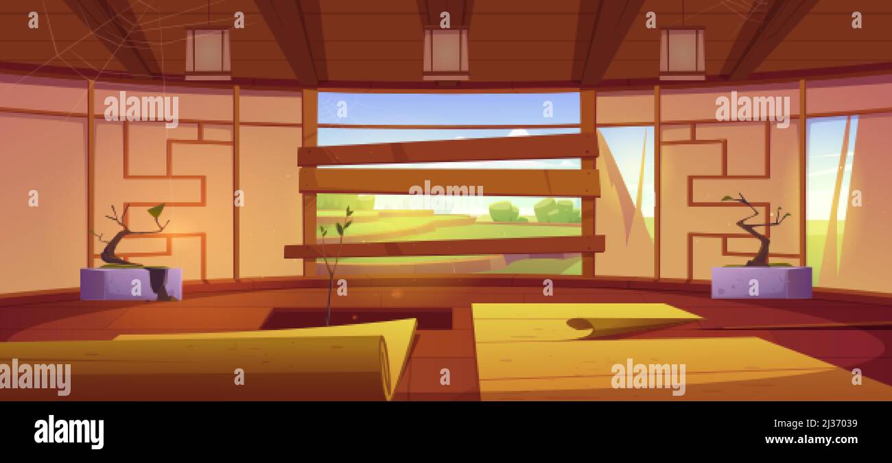Old dojo, traditional japanese room for karate and meditation. Vector ...