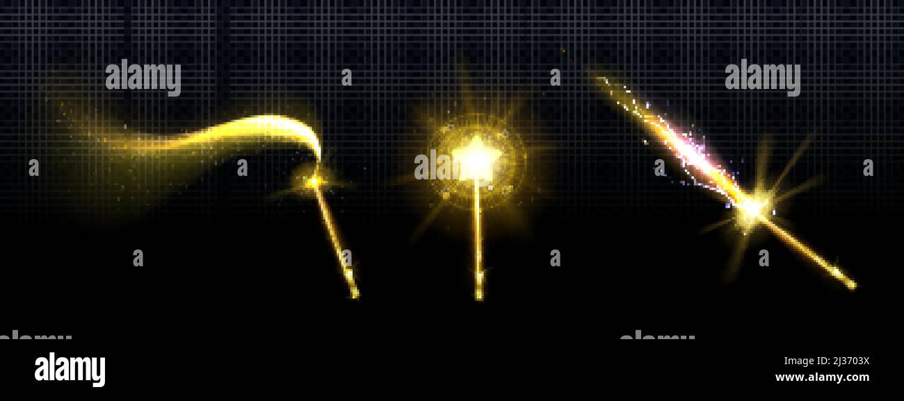 Gold magic wand with star and spell sparkles isolated on transparent ...