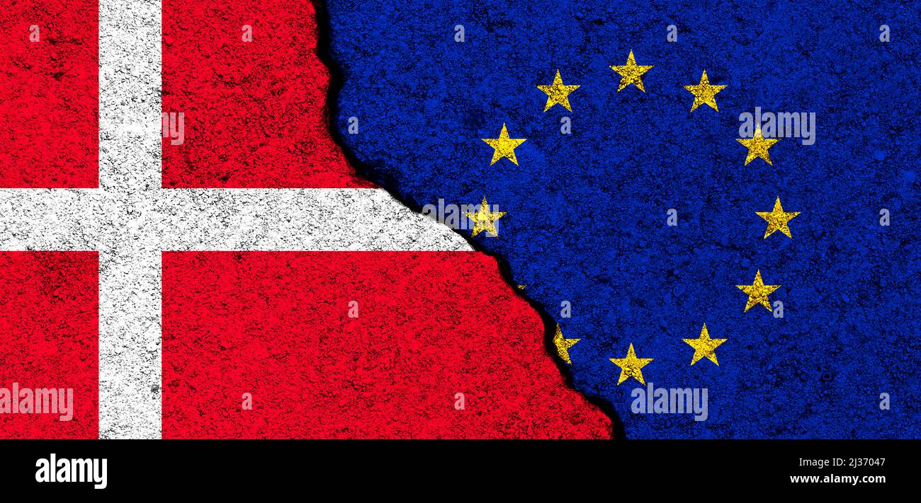 Europe Union and Denmark flags. Relationships, partnership and ...