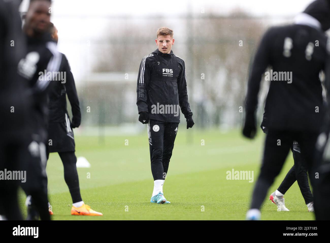 Leicester City's Harvey Barnes (centre) during a training session at ...