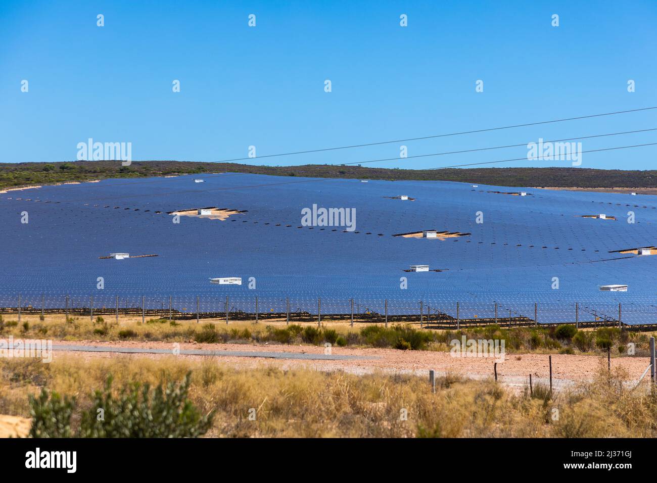 Selective focus on a very large photovoltaic solar power plant, the ...
