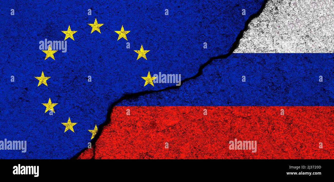 Europe Union and Russia flags. Relationships, partnership and diplomacy ...