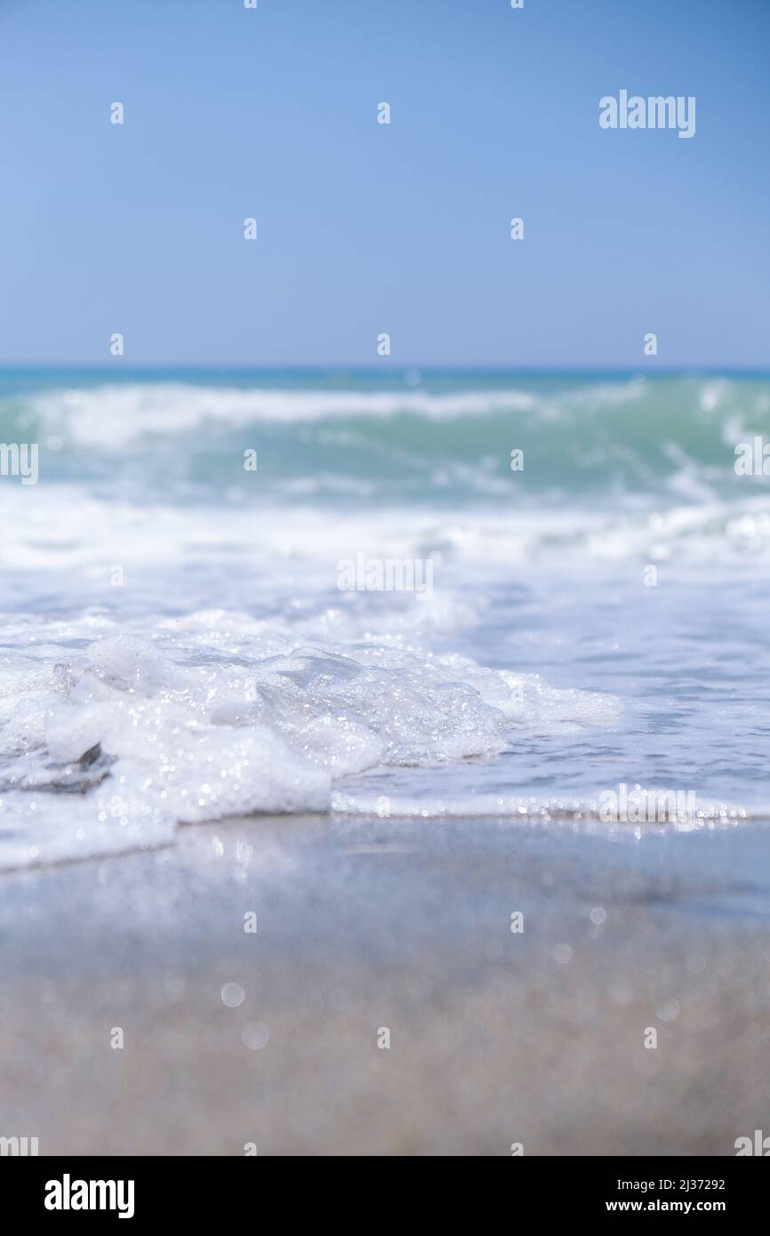 Ocean waves wash sand beach. Travel summer concept. Holiday at the ...