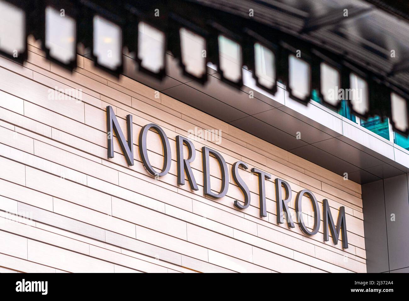 The Nordstrom store sign framed from the old architecture of the CAA Ed ...