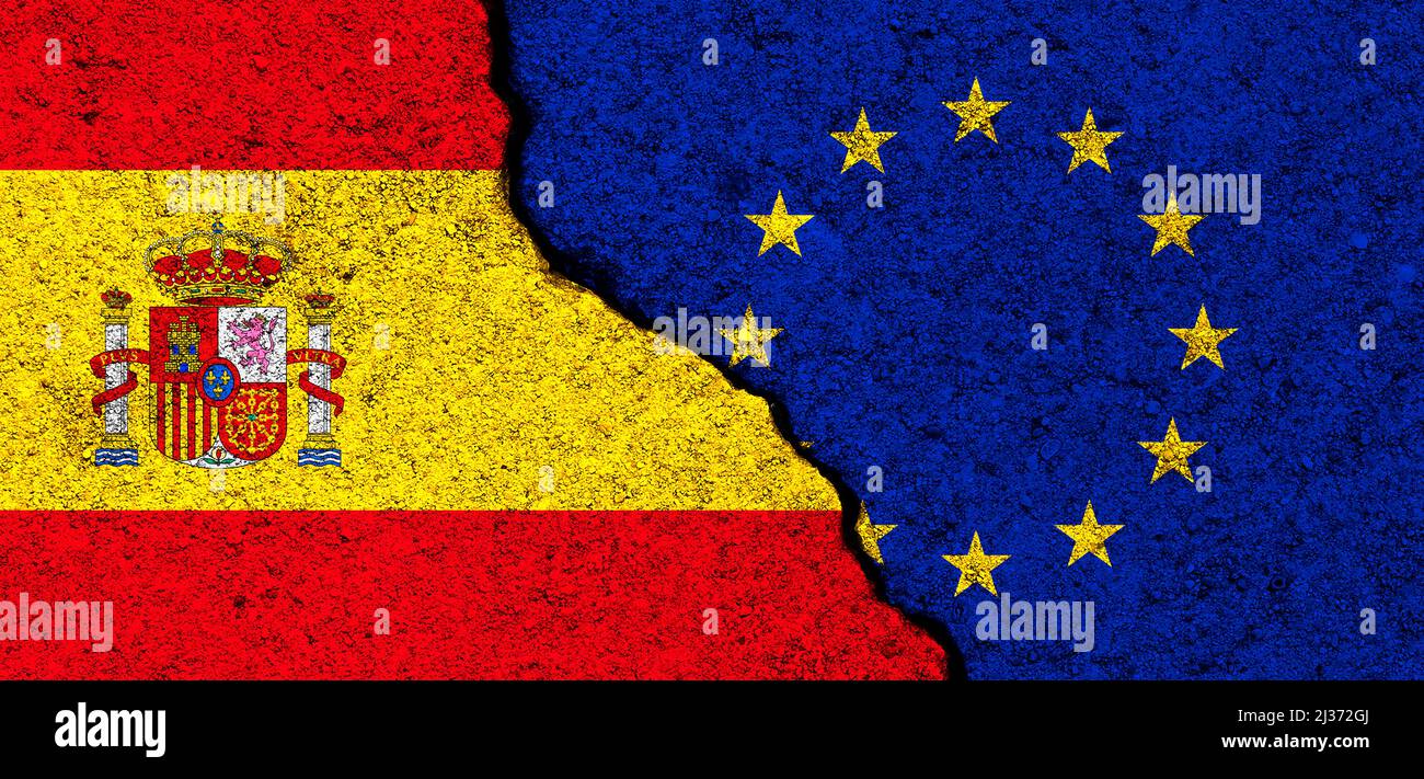 Europe Union and Spain flags. Relationships, partnership and diplomacy ...