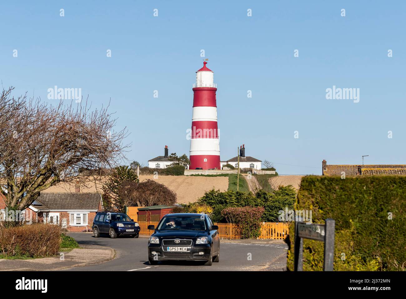 Red and White candy striped lighthouse at Happisburgh, East Norfolk ...