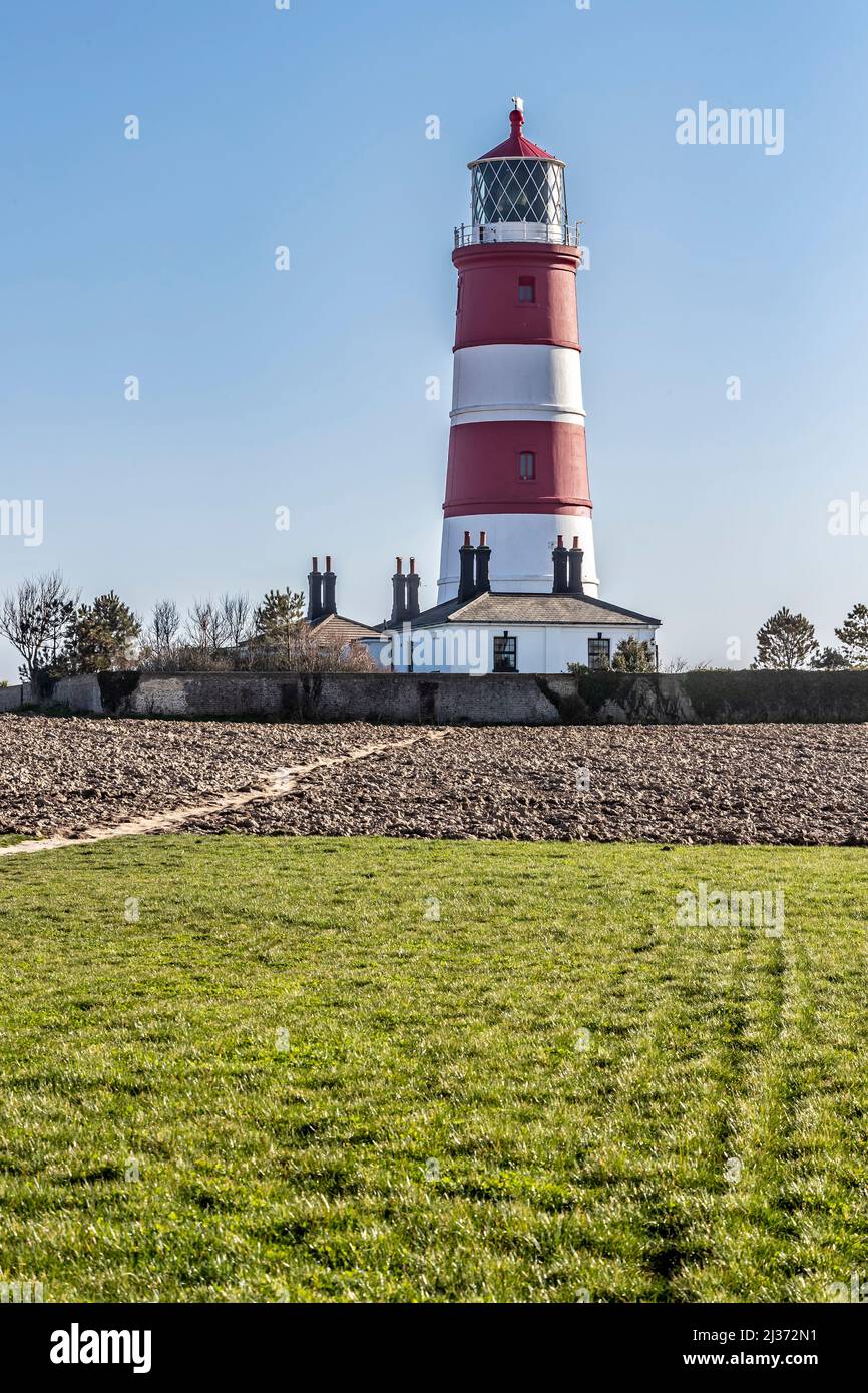 Red and White candy striped lighthouse at Happisburgh, East Norfolk ...