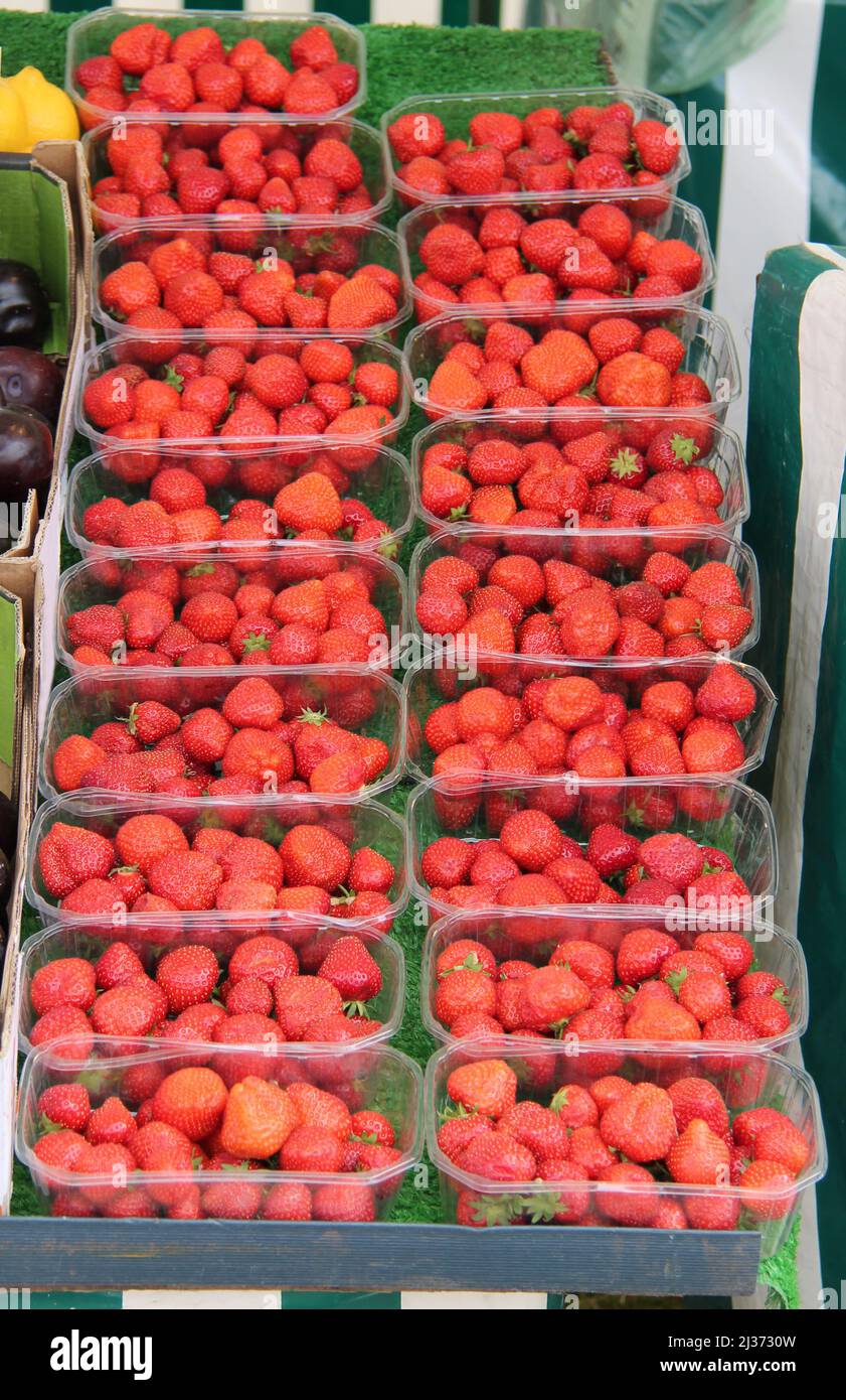 A Display of Strawberries on a Greengrocers Stall Stock Photo - Alamy