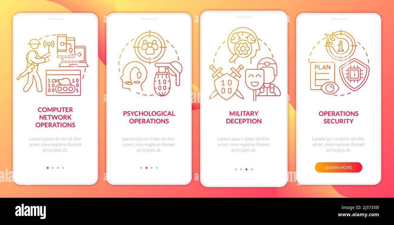 Information operations red gradient onboarding mobile app screen Stock ...