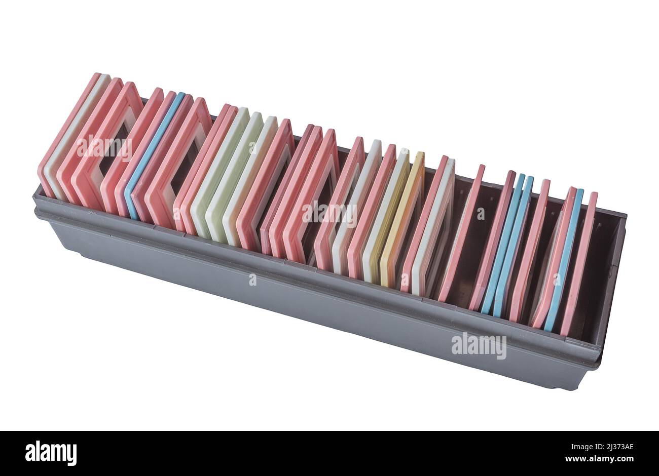 Old slides in a cardboard box on a white background Stock Photo - Alamy