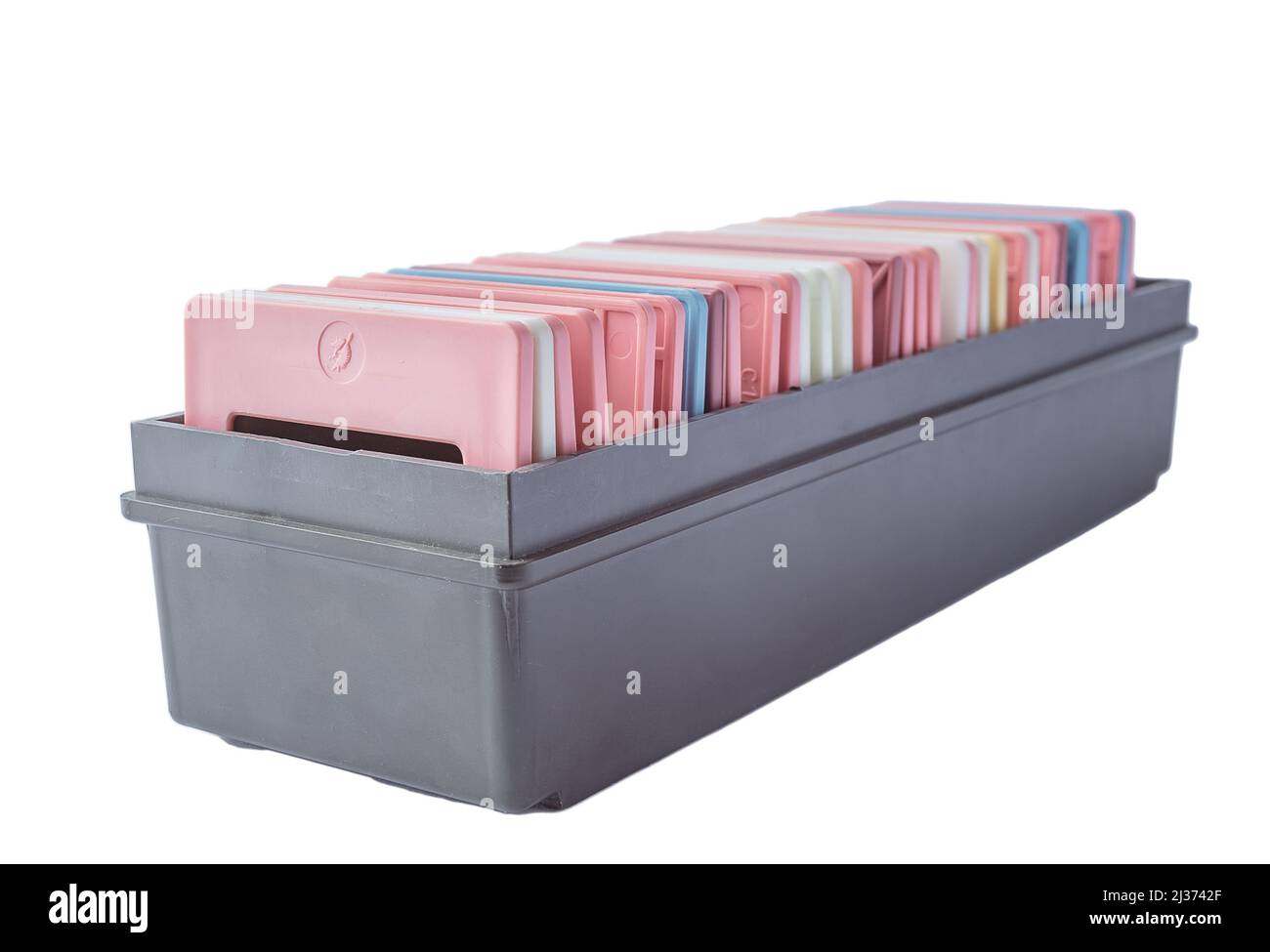 Old slides in a cardboard box on a white background Stock Photo - Alamy