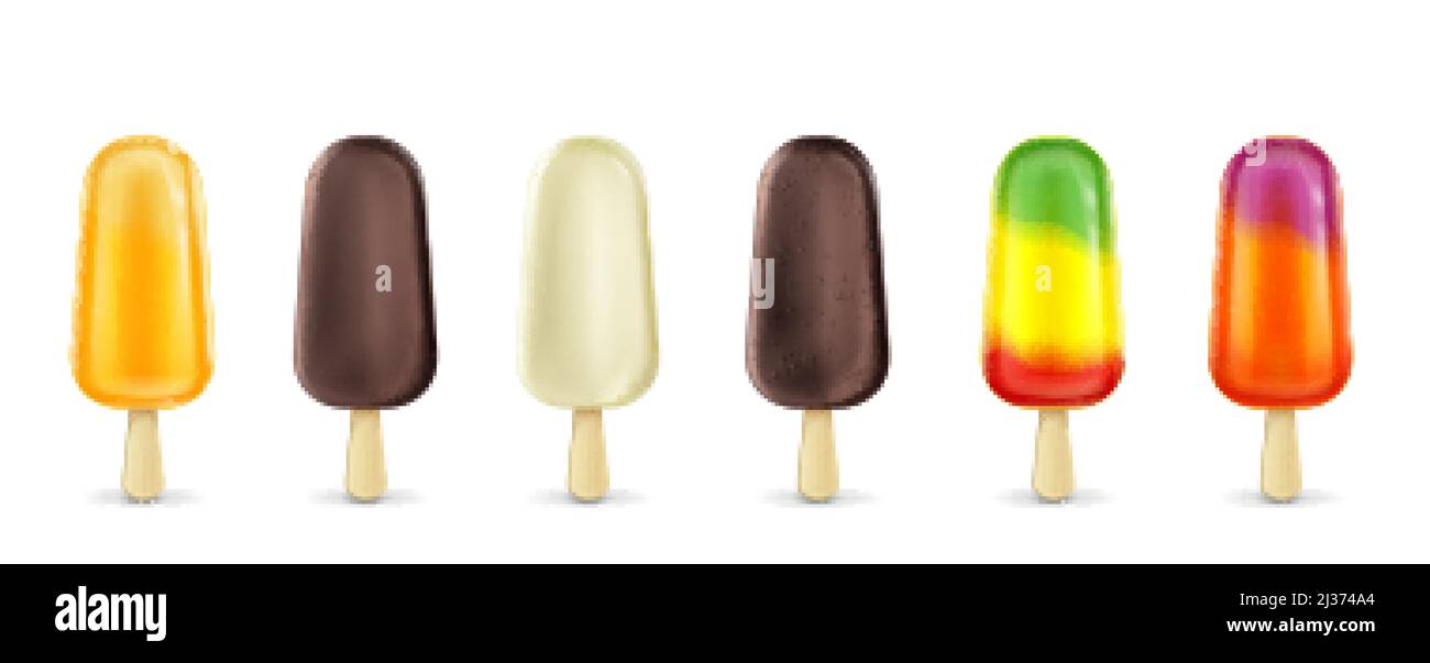 Fruit, chocolate ice cream lolly on stick, frozen fruity popsicle ...