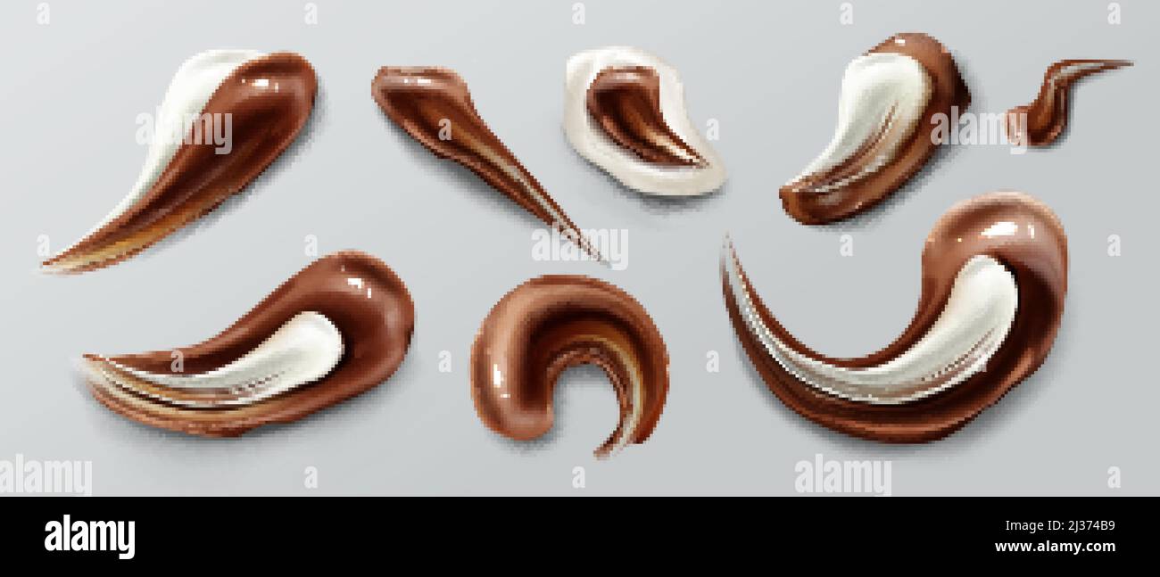 Chocolate strokes, brown white liquid smears, ganache sauce or syrup ...