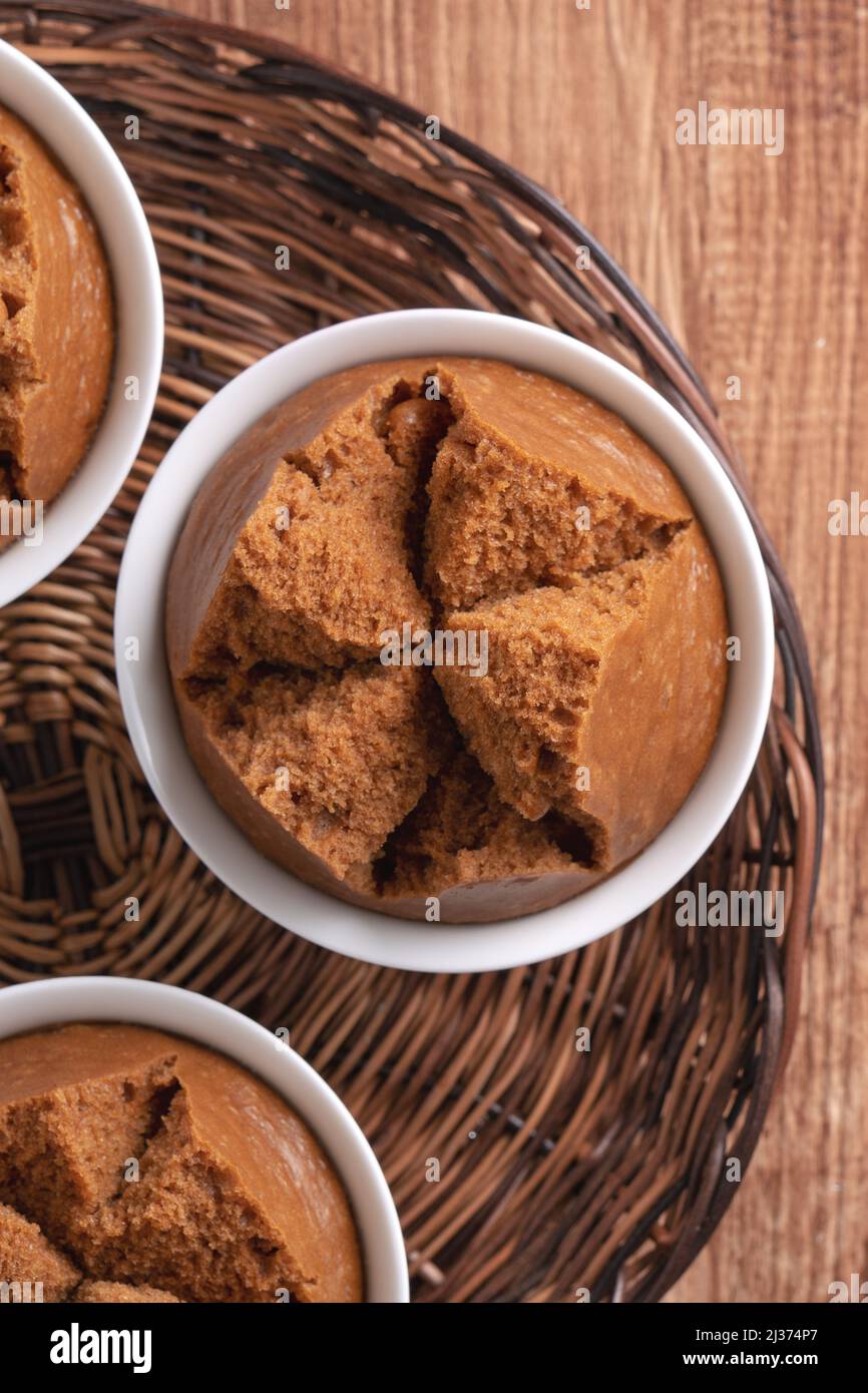 Top view of delicious fresh Chinese steamed sponge cake named Fa Gao ...