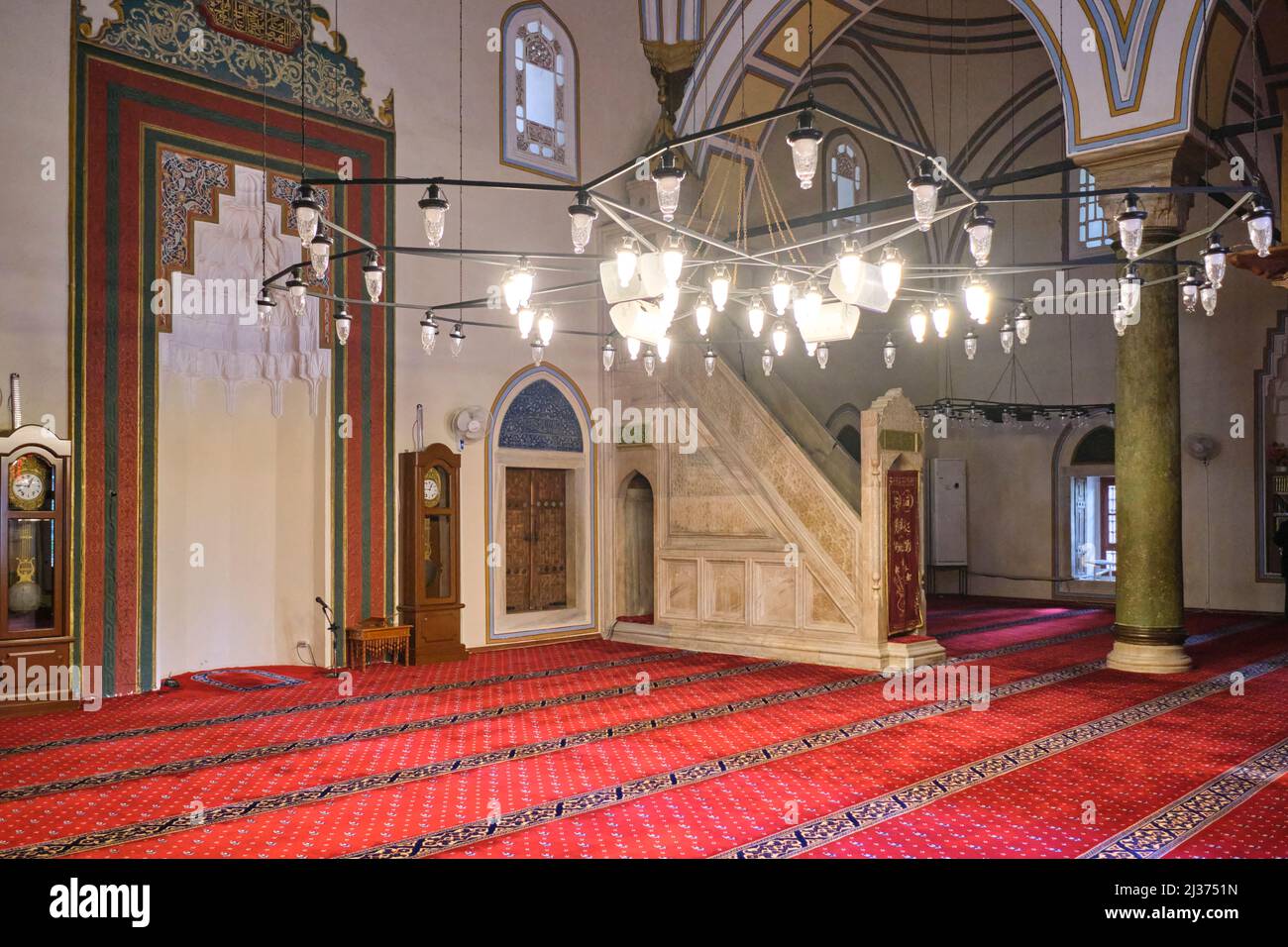 Interior view of the richly appointed Sultan mosque, featuring the ...