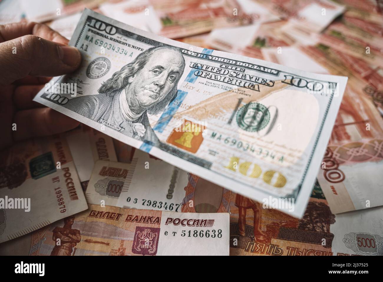 dollars and rubles. concept of currency exchange. Economic crisis ...