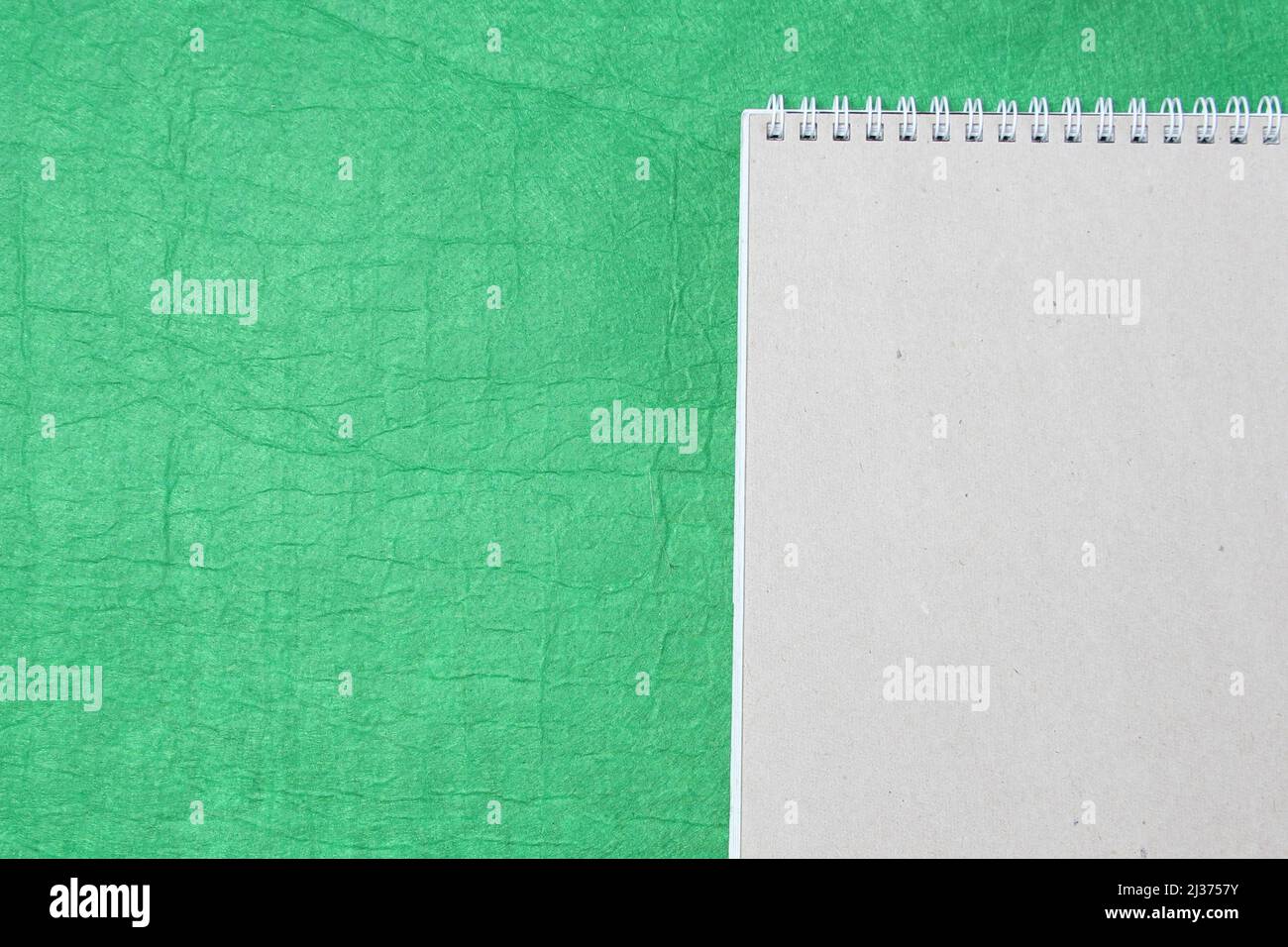 White and gray notepad sheet with spiral against the background of ...