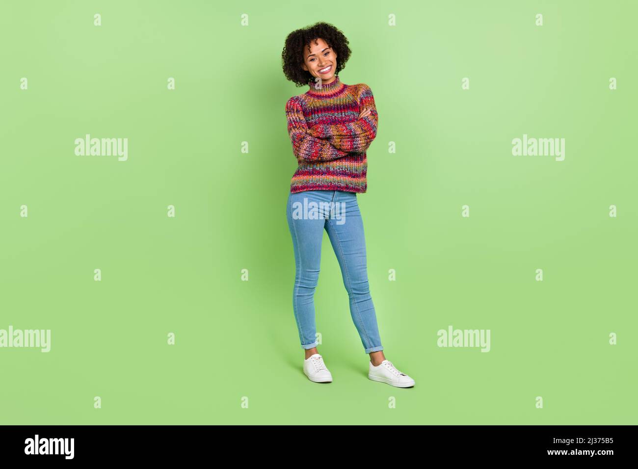 Full body photo of ceo young curly hairdo lady crossed arms wear ...