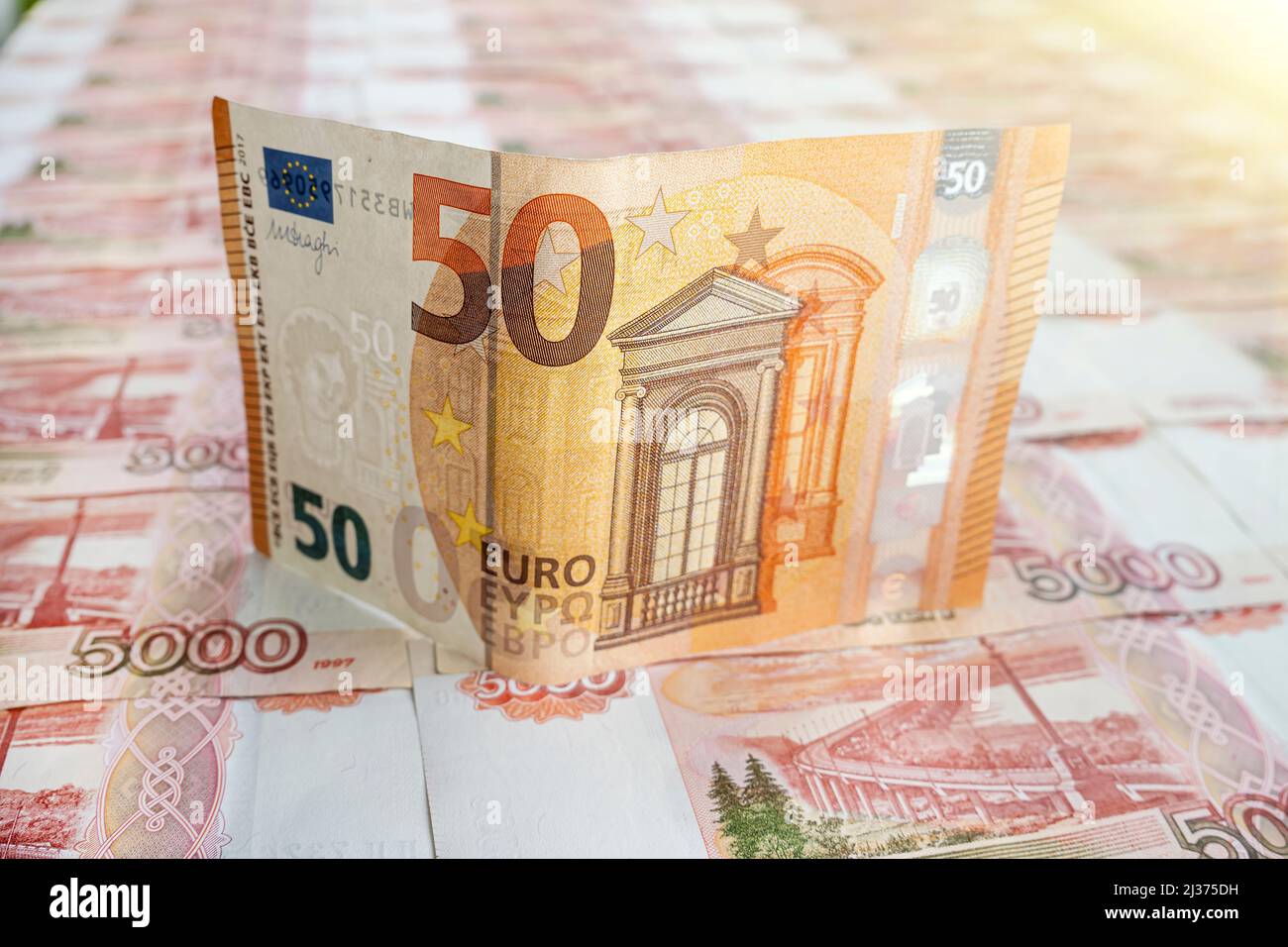 euro and rubles. concept of currency exchange. Economic crisis, decline ...