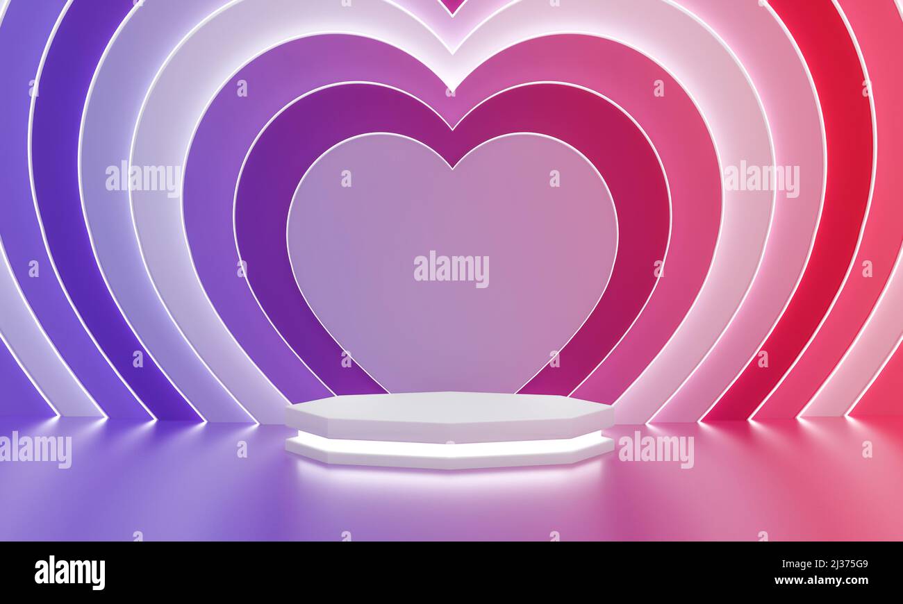 Neon platform with hearts on gradient background. 3D illustration Stock ...