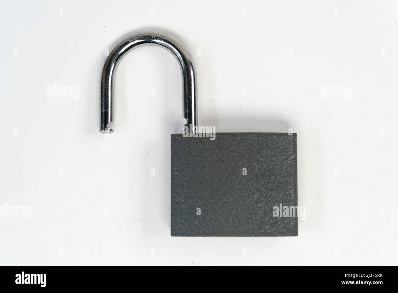 Steel tall padlock isolated on white background, unlocked padlock ...