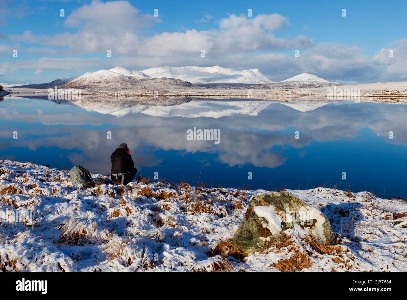 Photographer at Loch Syre in winter, Highland Scotland Stock Photo - Alamy