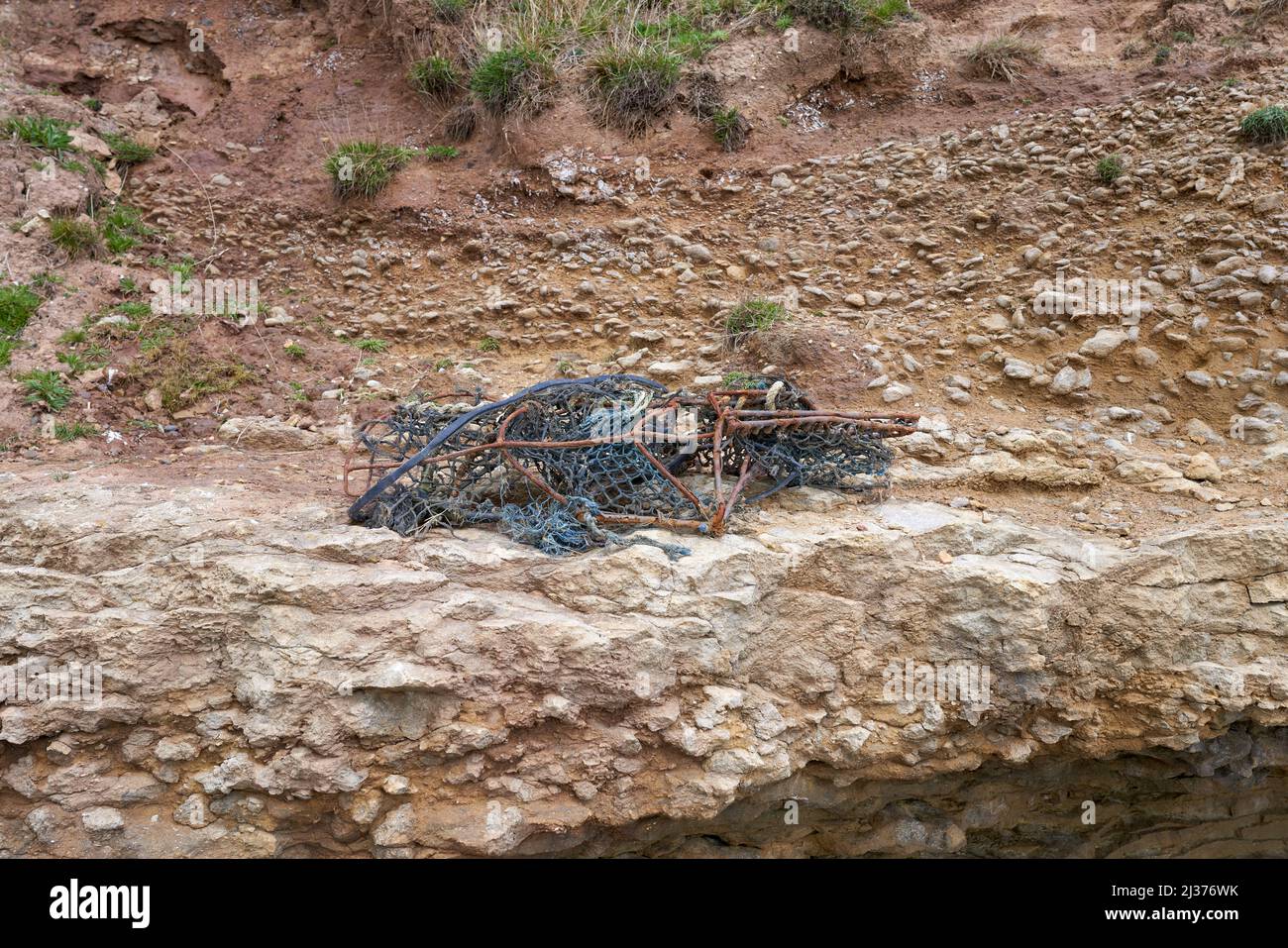 Geological layers exposed on a cliff face in Filey, Yorkshire, UK Stock ...