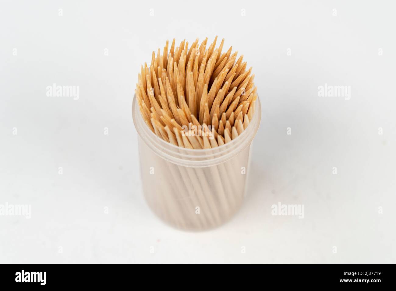 Box of toothpicks, toothpicks in a small cylindrical box isolated on ...